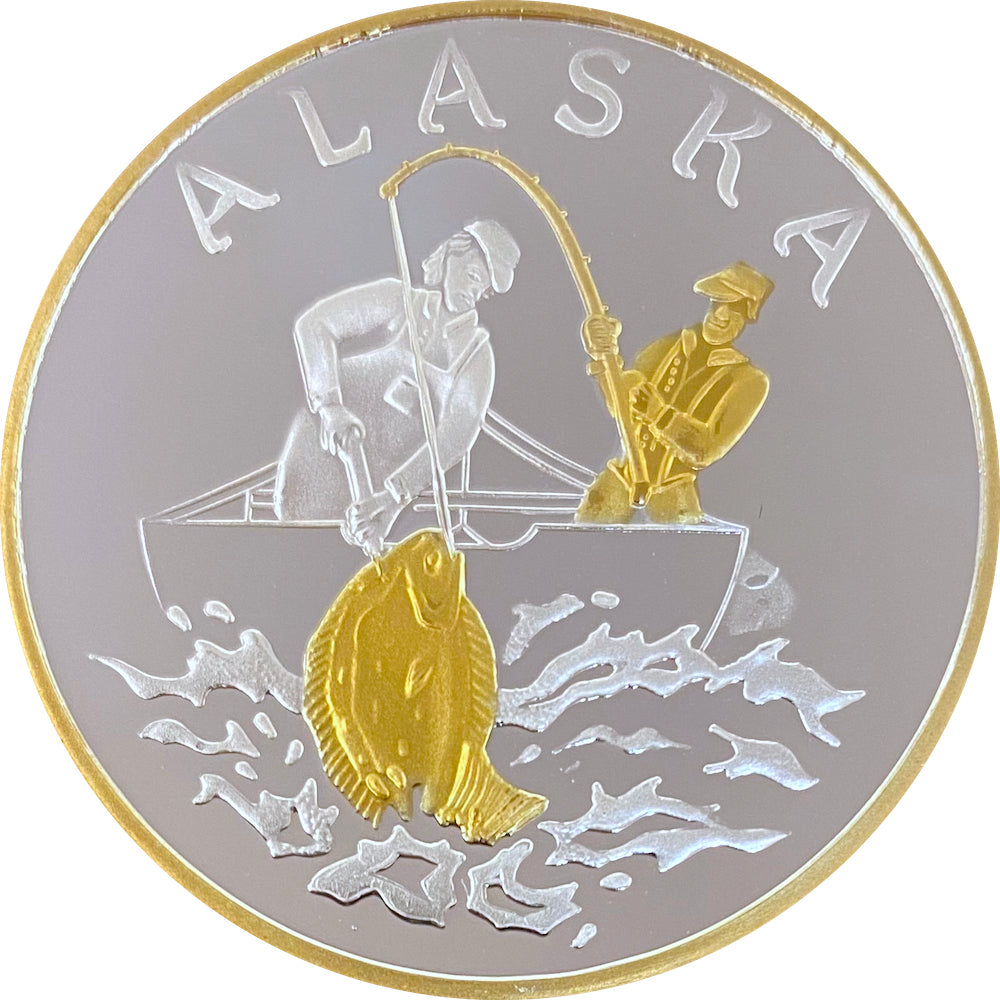 Halibut Fishing Medallion with 24K Gold Relief – Fish Creek Company